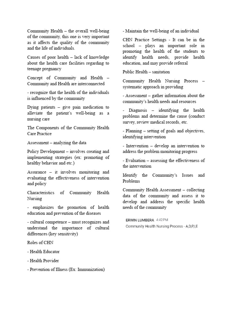 CHN Lec - Lesson 1 Notes | PDF | Preventive Healthcare | Nursing