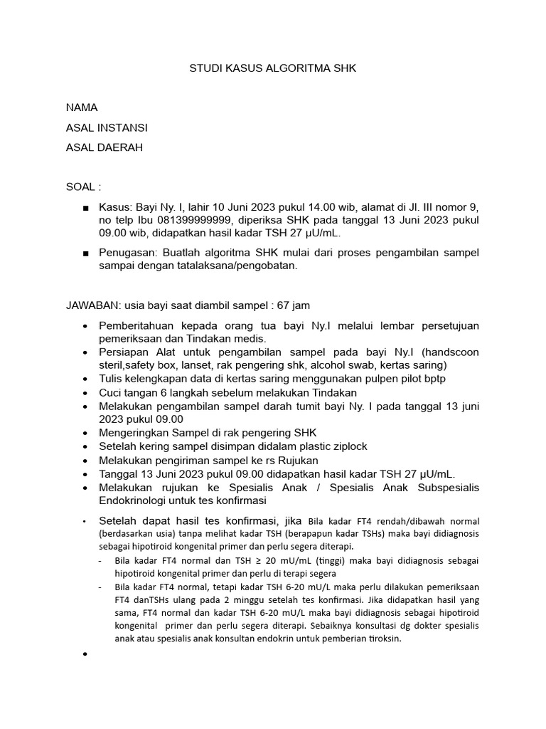 Algoritma SHK untuk Bayi Hipotiroid | PDF