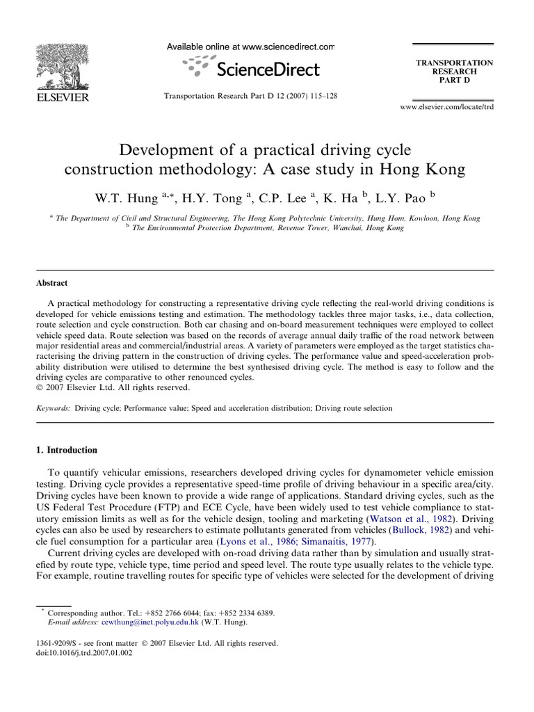 Driving Cycle Methodology for Hong Kong | PDF | Fuel Economy In ...
