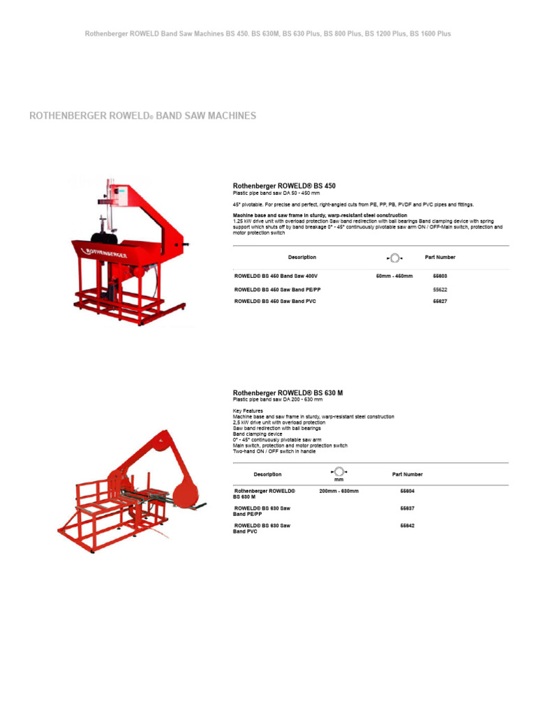 Rothenberger ROWELD® Band Saw Machines | PDF | Pipe (Fluid Conveyance ...