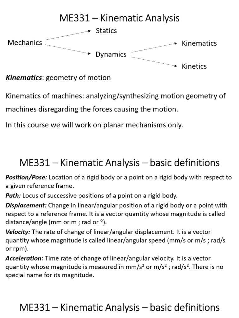 LectureNote6 Kinematic Analysis | PDF | Kinematics | Velocity