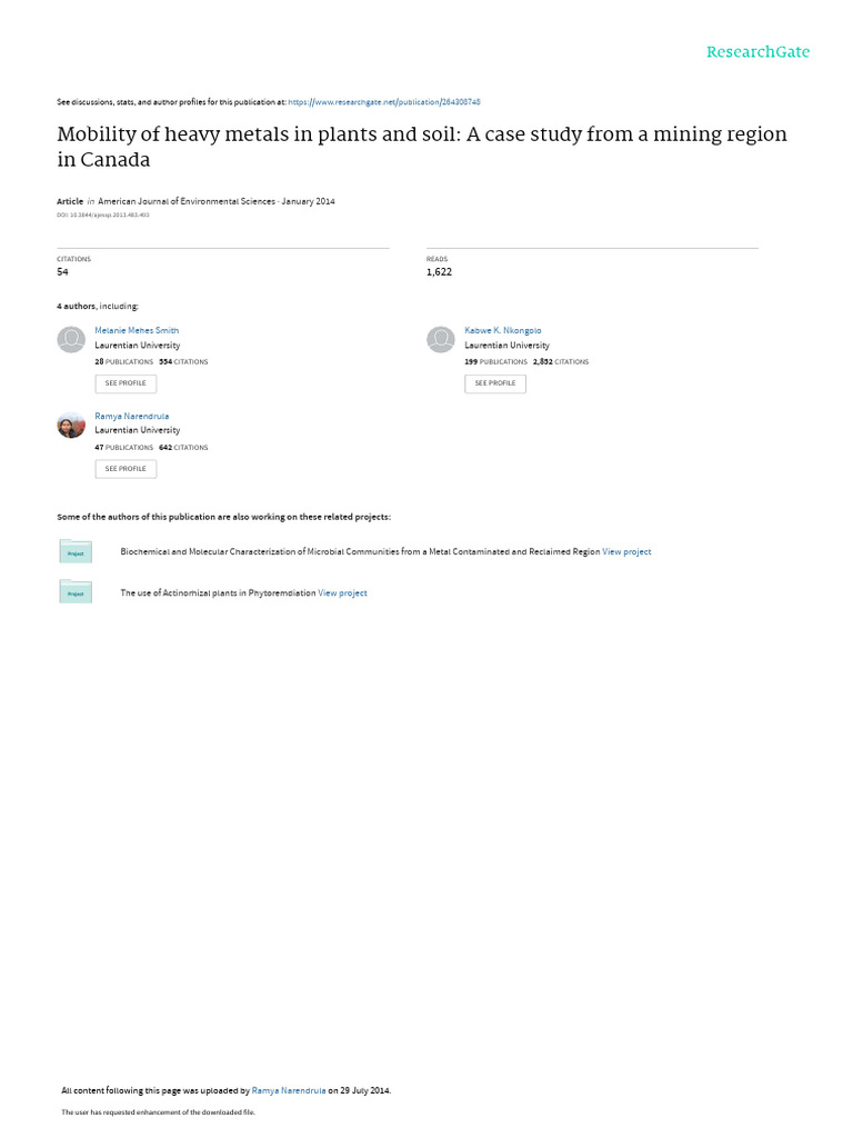 Mobility of Heavy Metals in Plants and Soil: A Case Study From A Mining ...