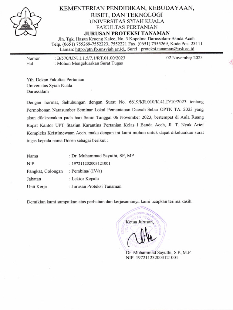 Surat Tugas Narasumber Seminar OPTK | PDF | Sains & Matematika ...