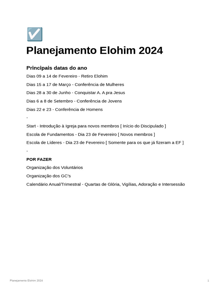 Planejamento Elohim 2024 | PDF
