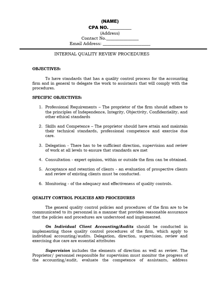 Internal Quality Review Procedures | PDF | Audit | Accounting