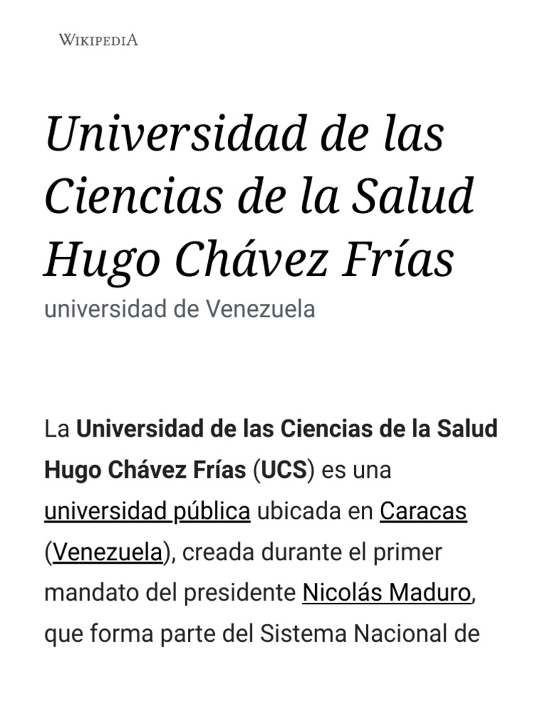 Universidad de Las Ciencias de La Salud Hugo Chávez Frías - Wikipedia, La Enciclopedia Libre ...