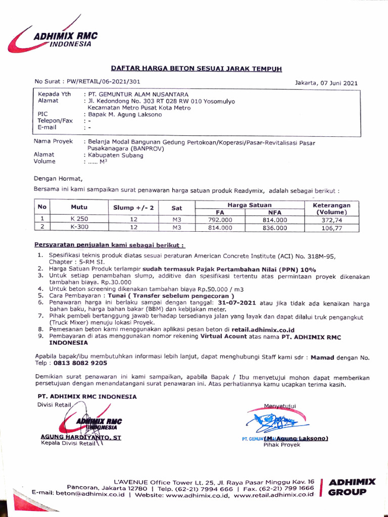SURAT DUKUNGAN BETON READY MIX27 | PDF