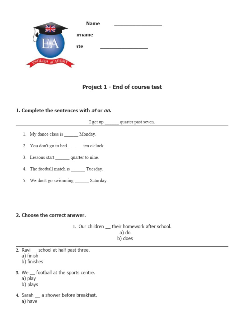 Project 1 End of Course Test 7 | PDF