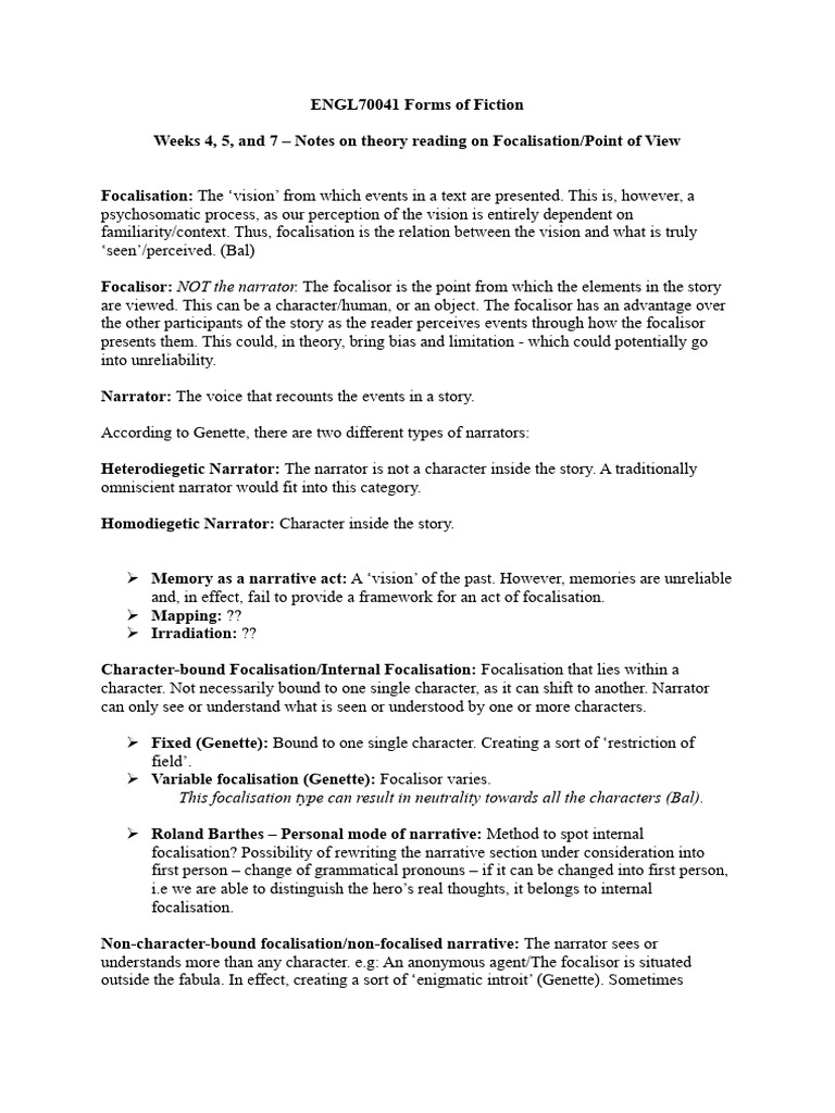 Focalisation:POV | PDF | Narration | Thought