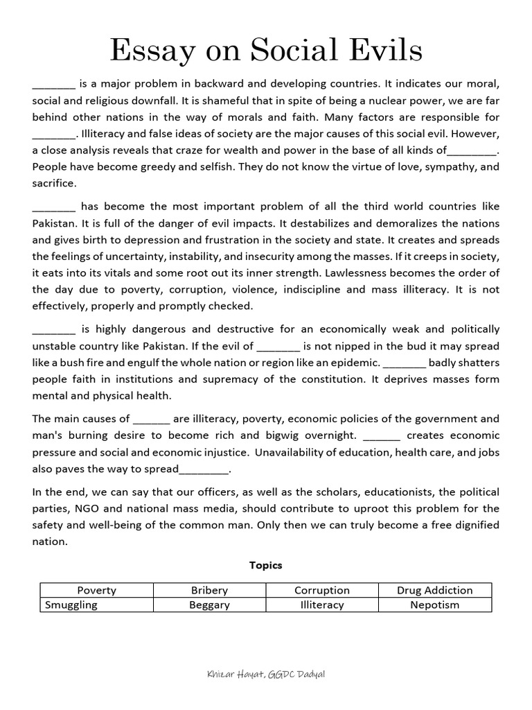 Social Evils in Pakistan: Causes and Impact | PDF