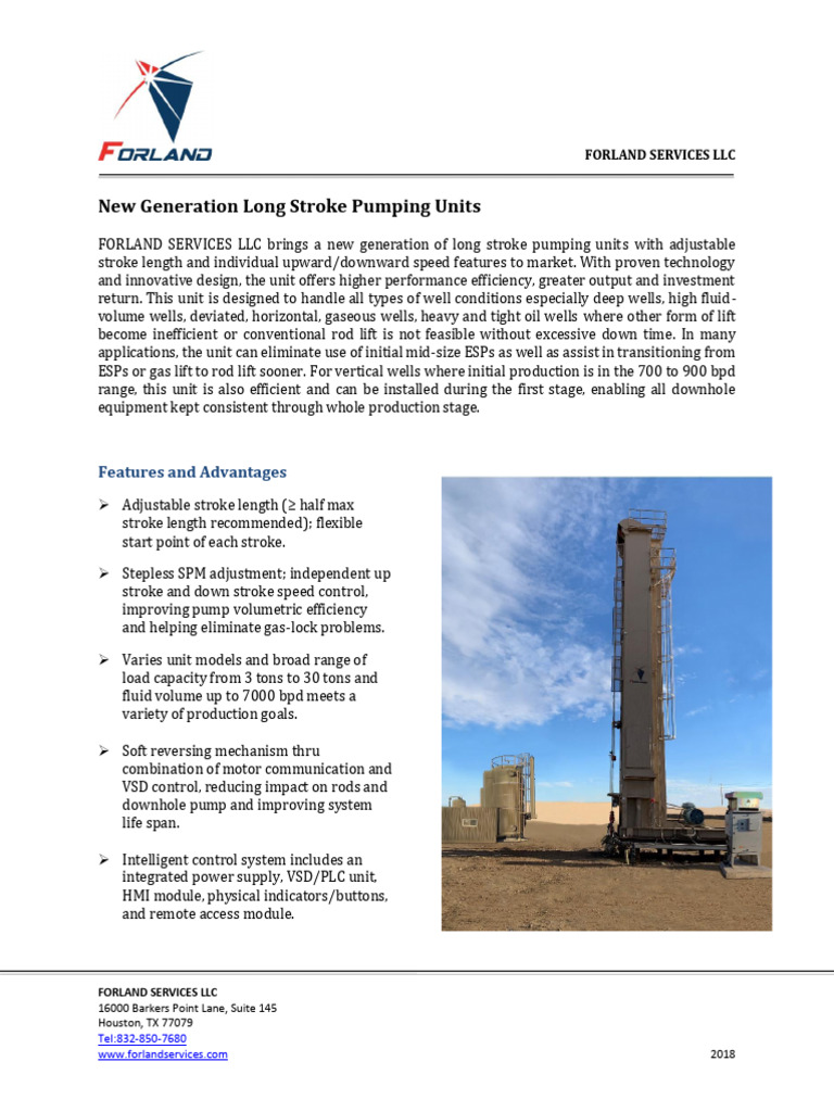 Forland Services LLC Long Stroke Pumping Unit | PDF | Lift (Force ...