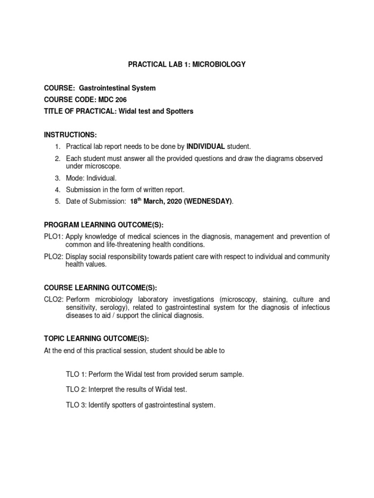 Widal Test Practical Report Guide | PDF | Serology | Infection