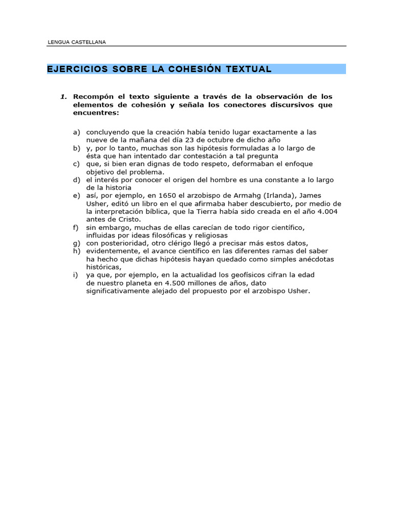 Ejercicios Sobre Cohesión Textual | PDF