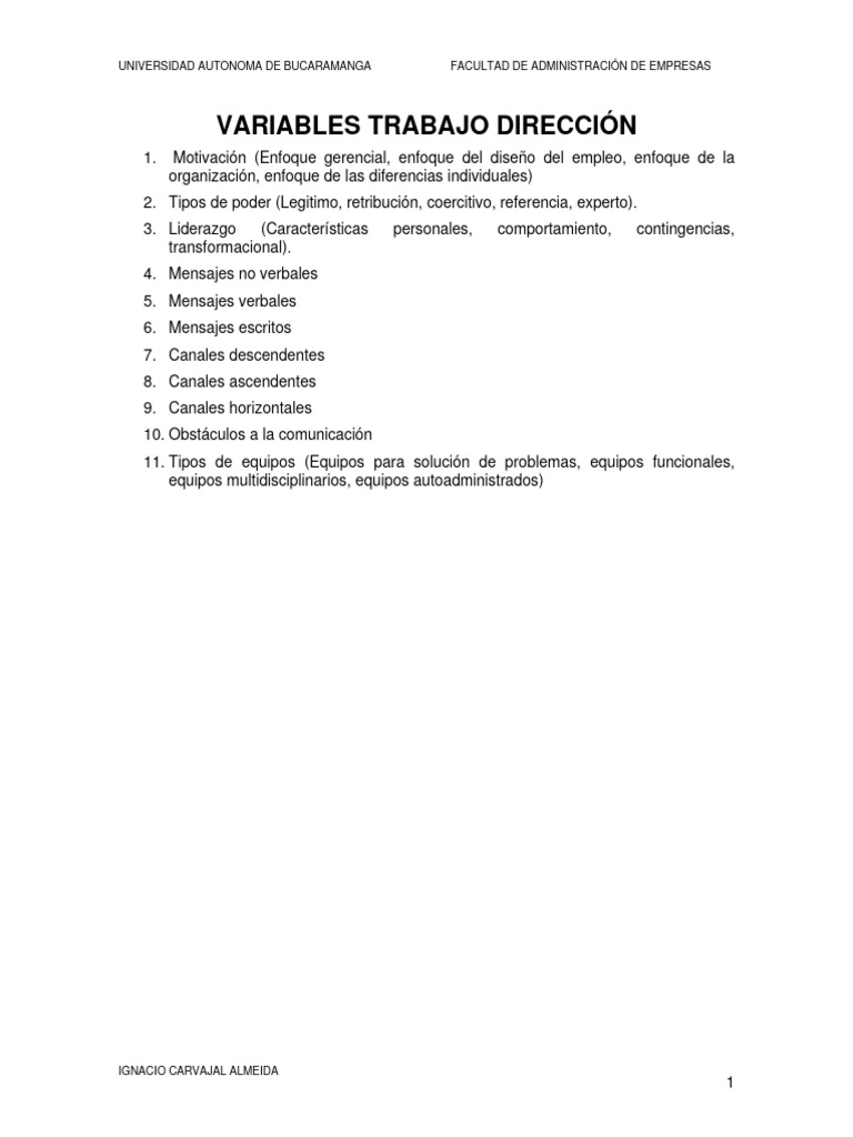 Variables Trabajo Direccion | PDF | Informática