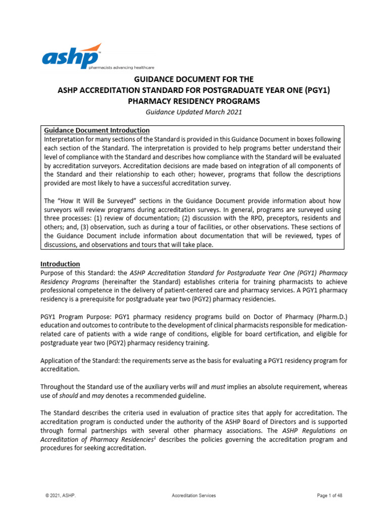 Guidance Document PGY1 Standards | PDF | Pharmacist | Pharmacy