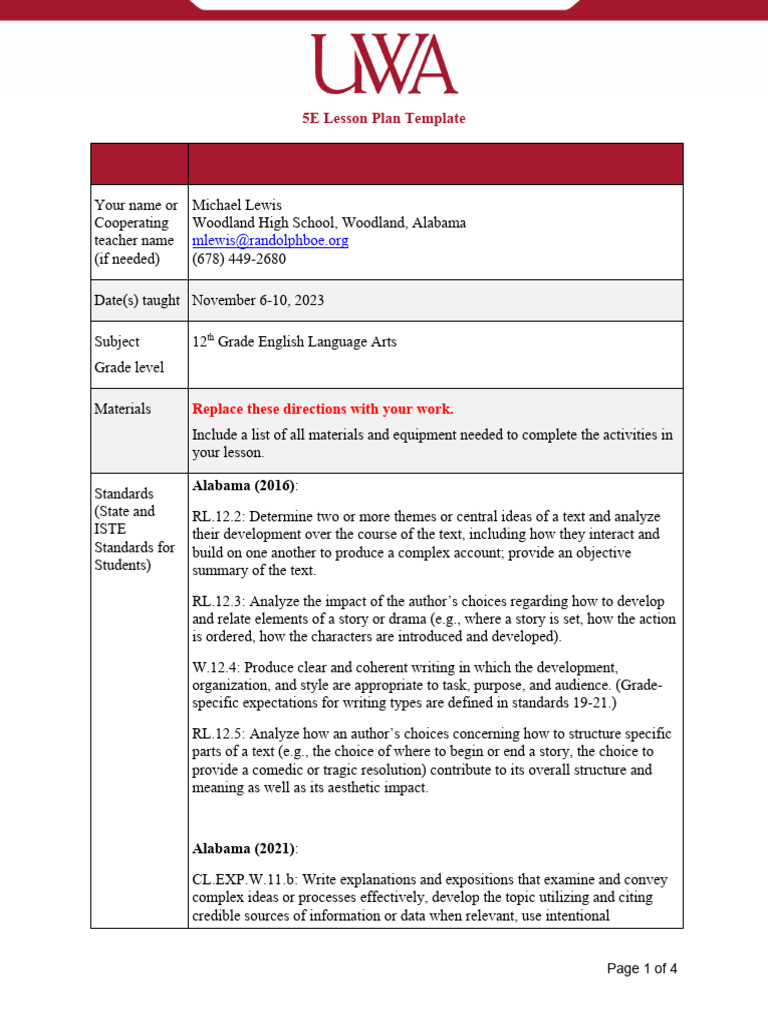 Lewis Ed508-5e-Lesson-Plan 1 | PDF | Information | Learning