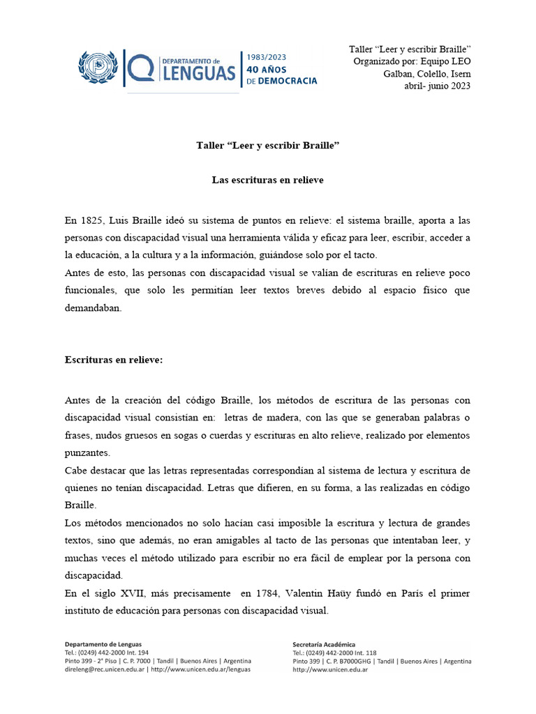 Las Escrituras en Relieve. Louis Braille | PDF | Escritura ...