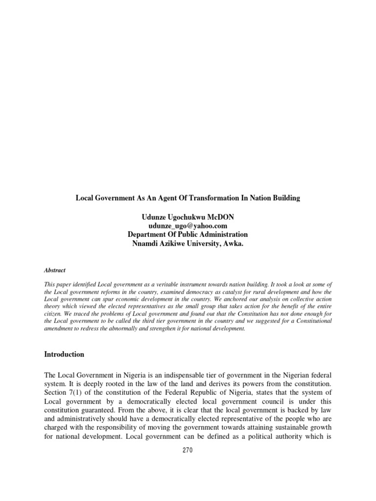 Local Government's Role in Nation Building | PDF | Nigeria | Democracy