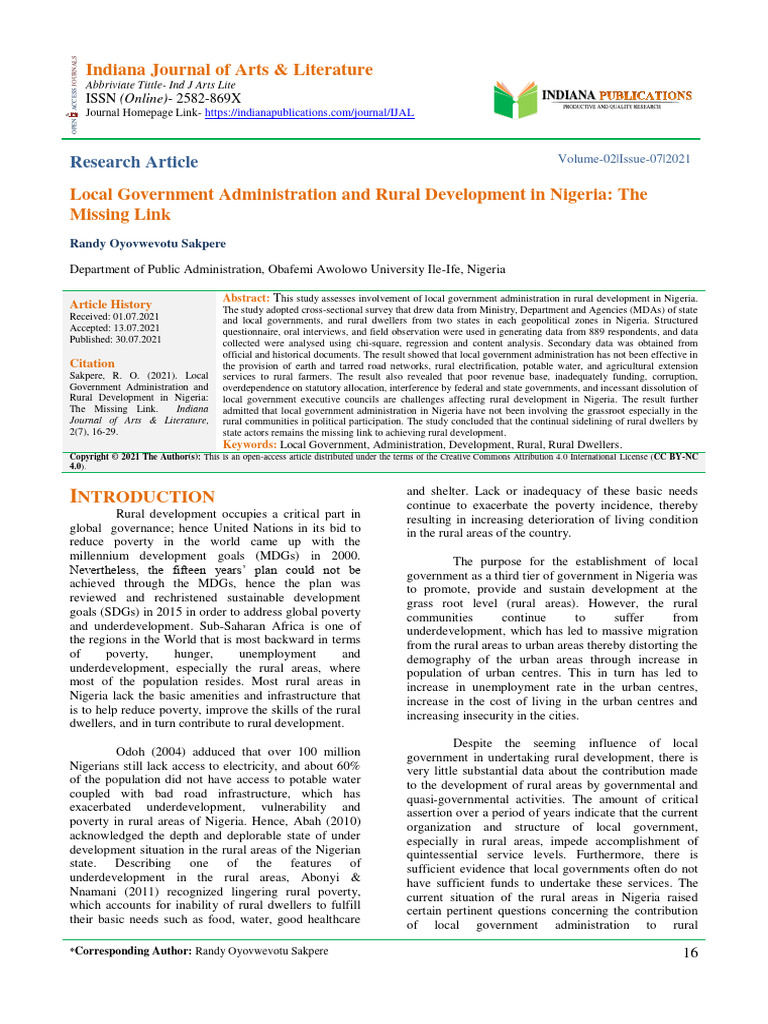 Local Government's Role in Nigeria's Rural Development | PDF | Cost Of ...