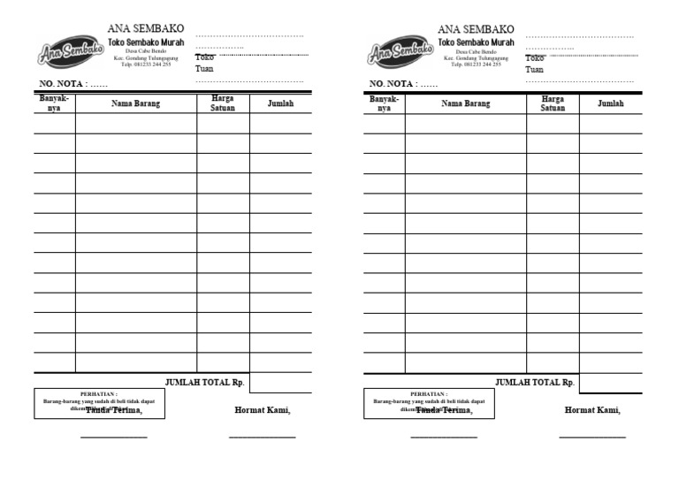 01 Contoh Nota Toko Sembako (WWW - Enkosa.com) | PDF