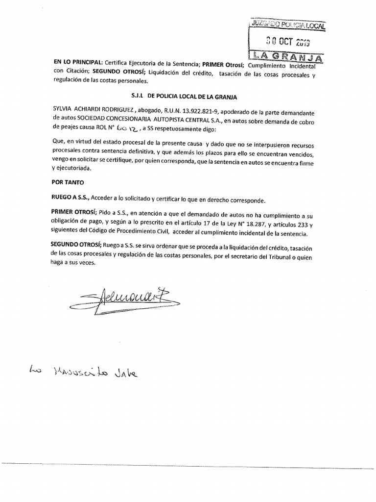 Certifica Ejec, Cump Incidental, Liquidacion Cred, Tasacion de Costas y ...