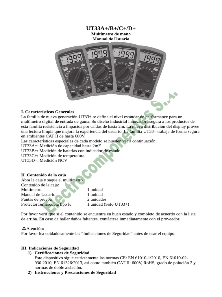 Manual Usuario UT33D-PLUS | PDF | Condensador | Resistor