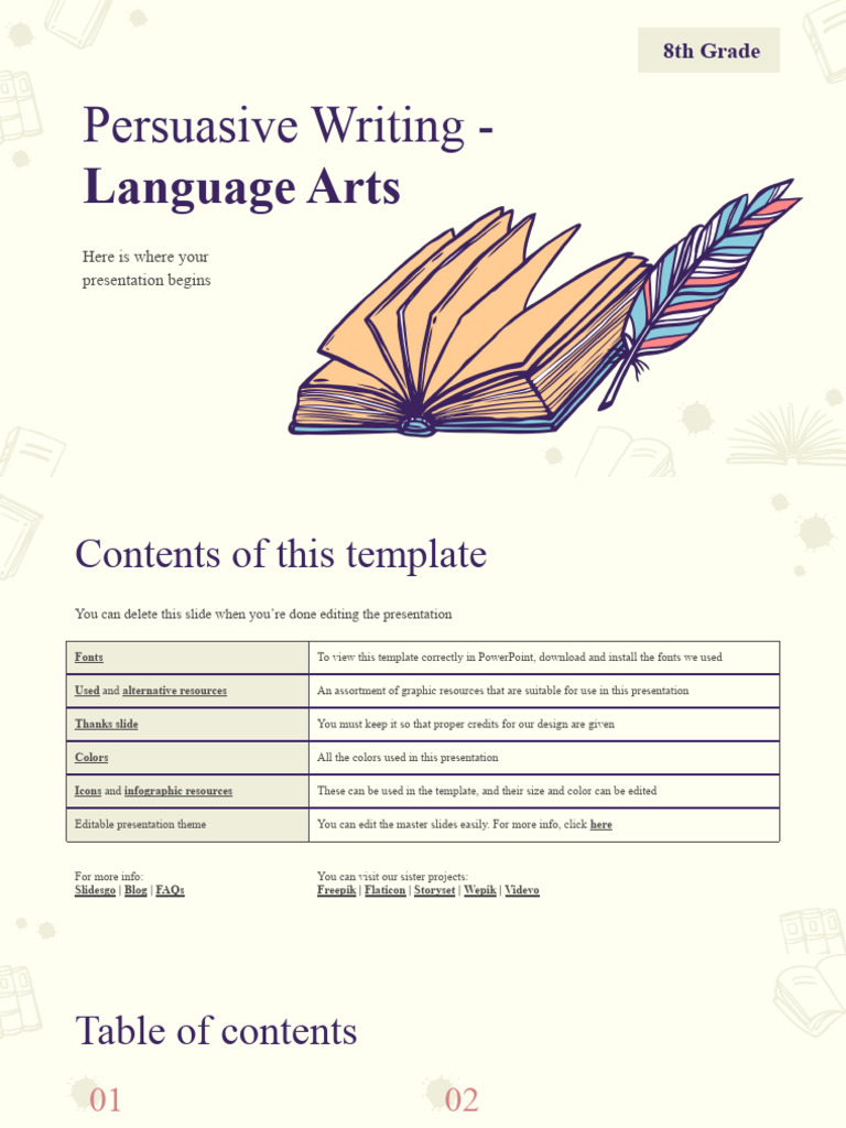 Persuasive Writing - Language Arts - 8th Grade by Slidesgo | PDF ...