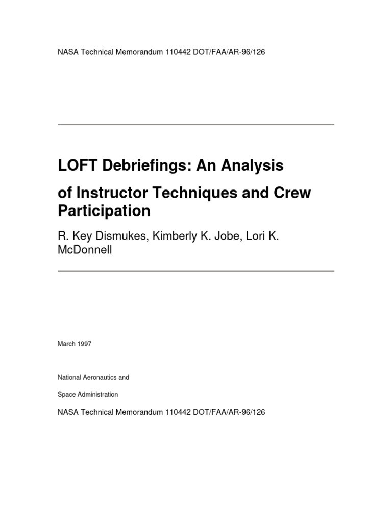 LOFT Debriefings: An Analysis of Instructor Techniques and Crew Participation | PDF | Psychology ...