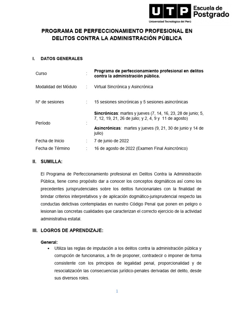 Sílabo UTP - DELITOS | PDF | Derecho penal | Aprendizaje