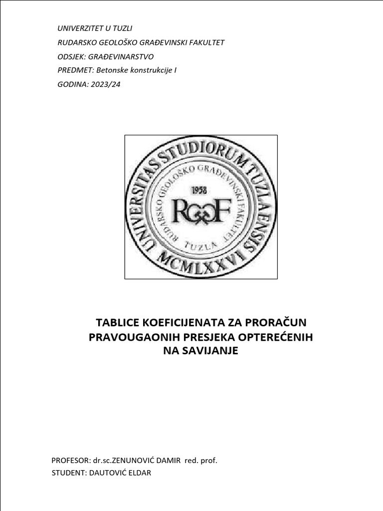 Tablice Betonske Konstrukcije 1 | PDF