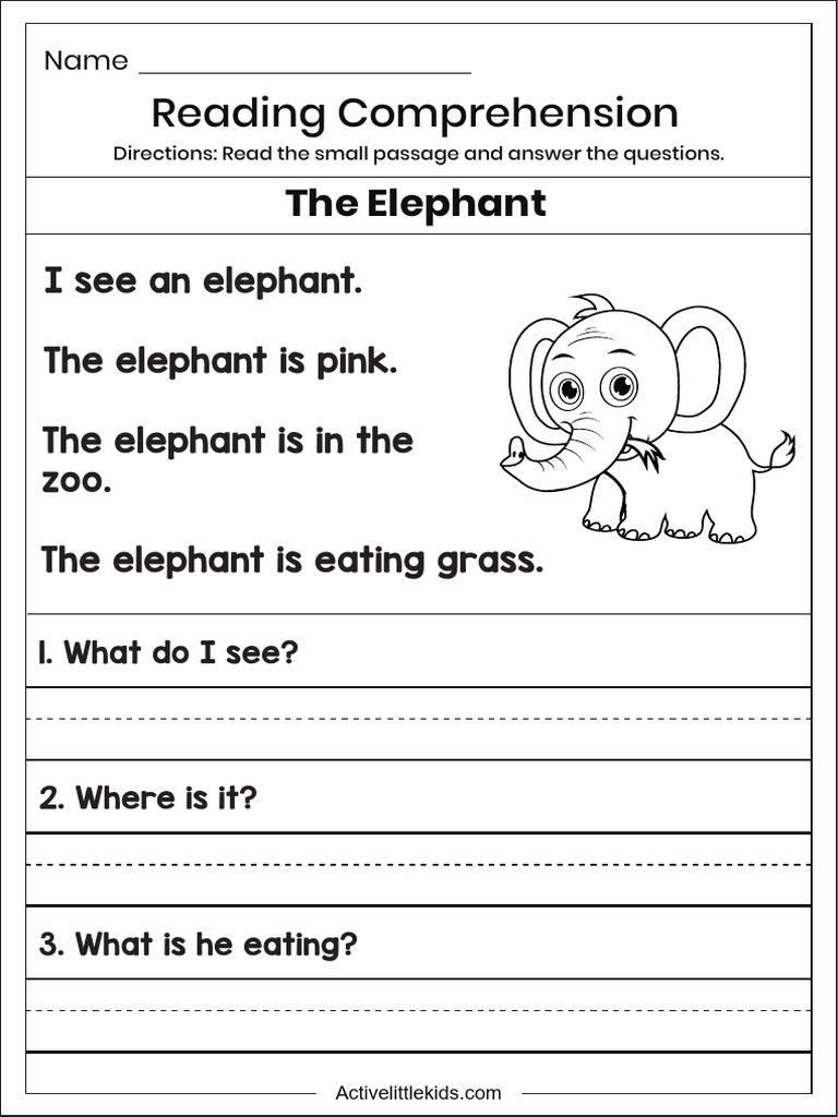 Kindergarten Reading Comprehension Worksheets | PDF