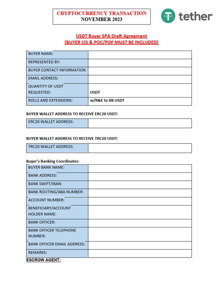 USDT Escrow Buyer SPA Draft Authorization 11-2023 (JKDWDB) | PDF ...