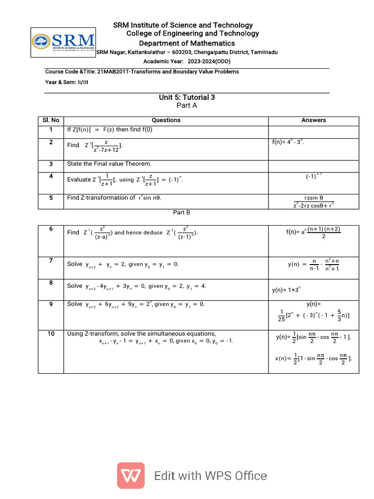 Unit 5, Tutorial 3 TBVP SRM | PDF | Mathematical Concepts | Mathematical Analysis
