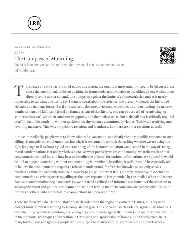 Judith Butler The Compass of Mourning LRB 13 October 2023 | PDF | Hamas ...