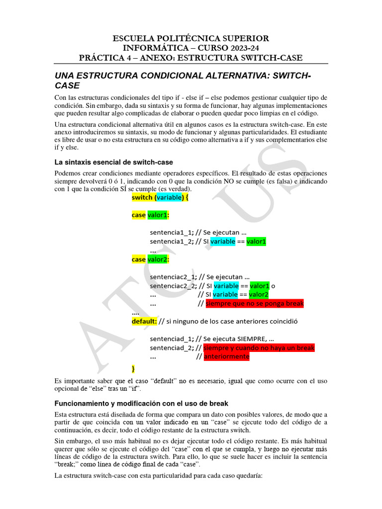 P4 Anexo Switch Case-2023-24 | PDF | Tecnologías de la información | Informática