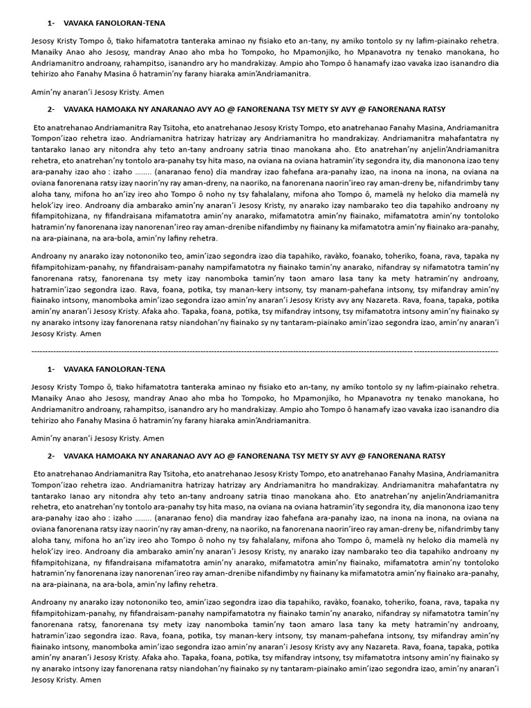 Vavaka Fanoloran | PDF