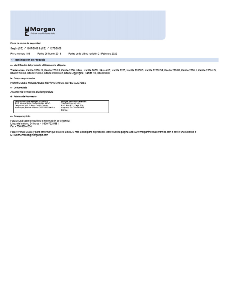 71000610733 KAOLITE 2500 HS | PDF | Administración de Seguridad y Salud ...