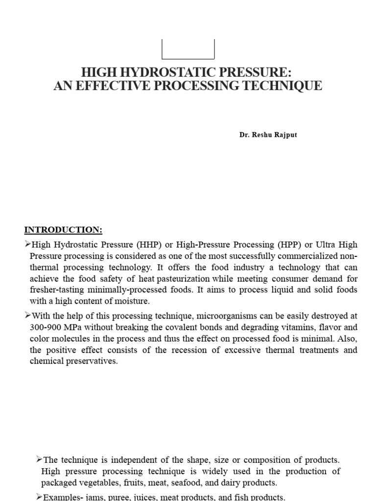 Lecture-7 High Pressure Processing | PDF | Foods | Food Preservation