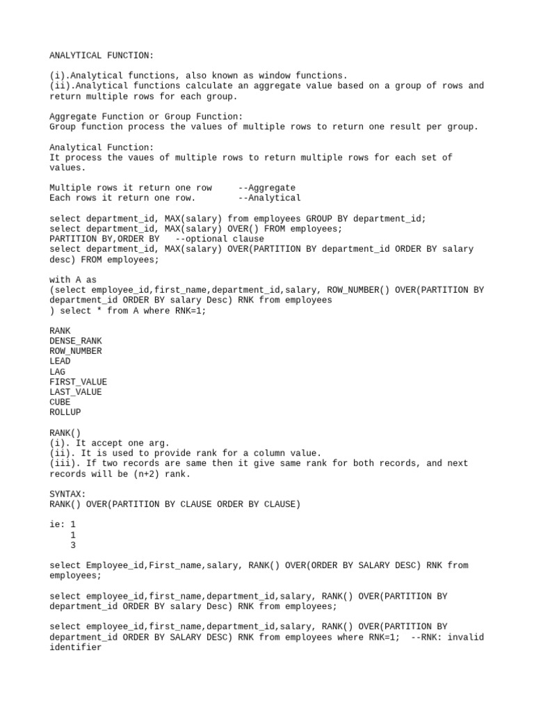 Analytical Function | Download Free PDF | Software Engineering | Computer Science