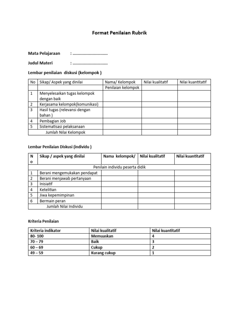 Format Penilaian Rubrik | PDF