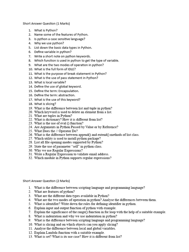 Python Question Bank | PDF | Method (Computer Programming) | Python ...