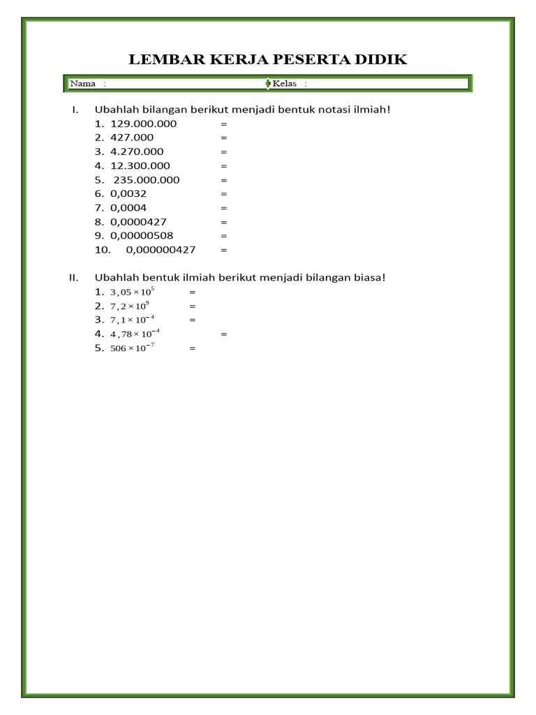 Lembar Kerja Peserta Didik Kelas 9 Notasi Ilmiah | PDF