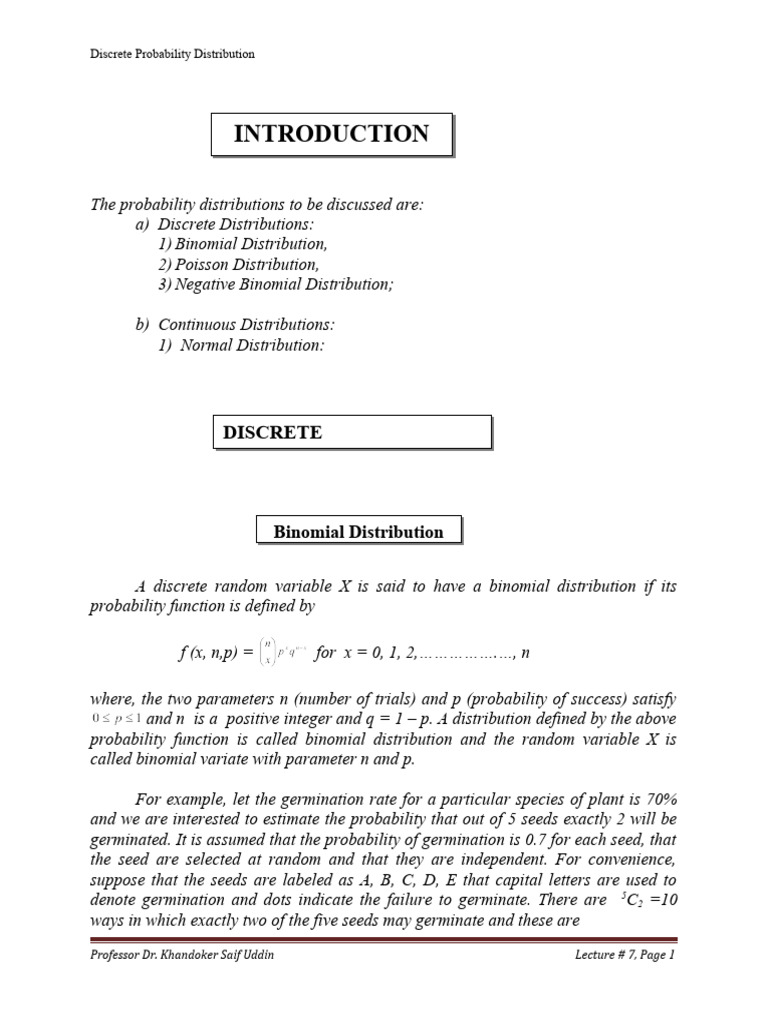 Lecture 7 Discrite Prob Distn | PDF | Probability Distribution | Poisson Distribution