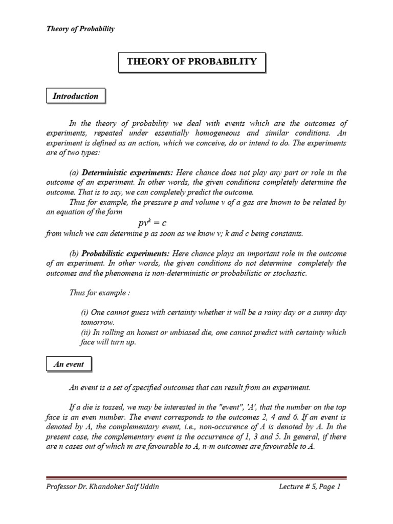 Lecture 5 Probability | PDF | Probability | Probability Theory