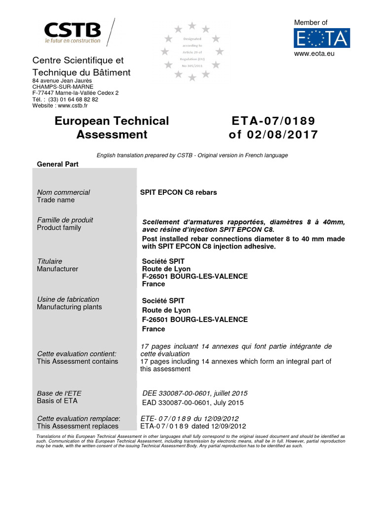 ETA EPCONC8 Bar UK | PDF | Concrete | Beam (Structure)