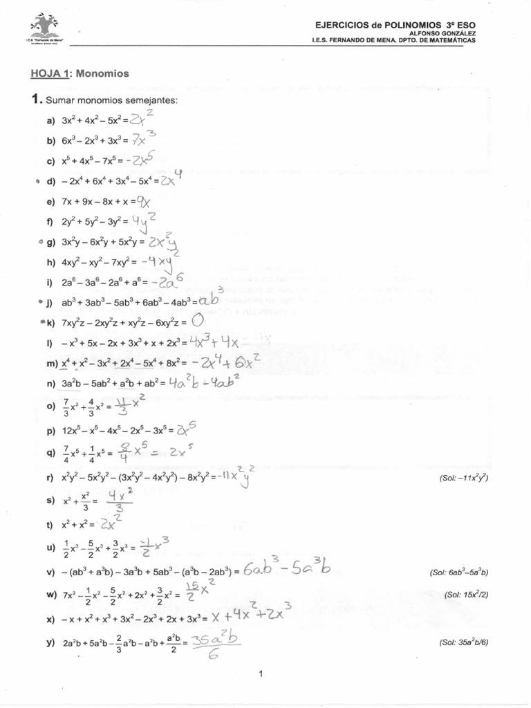 Mate 3ºESO Polinomios | PDF