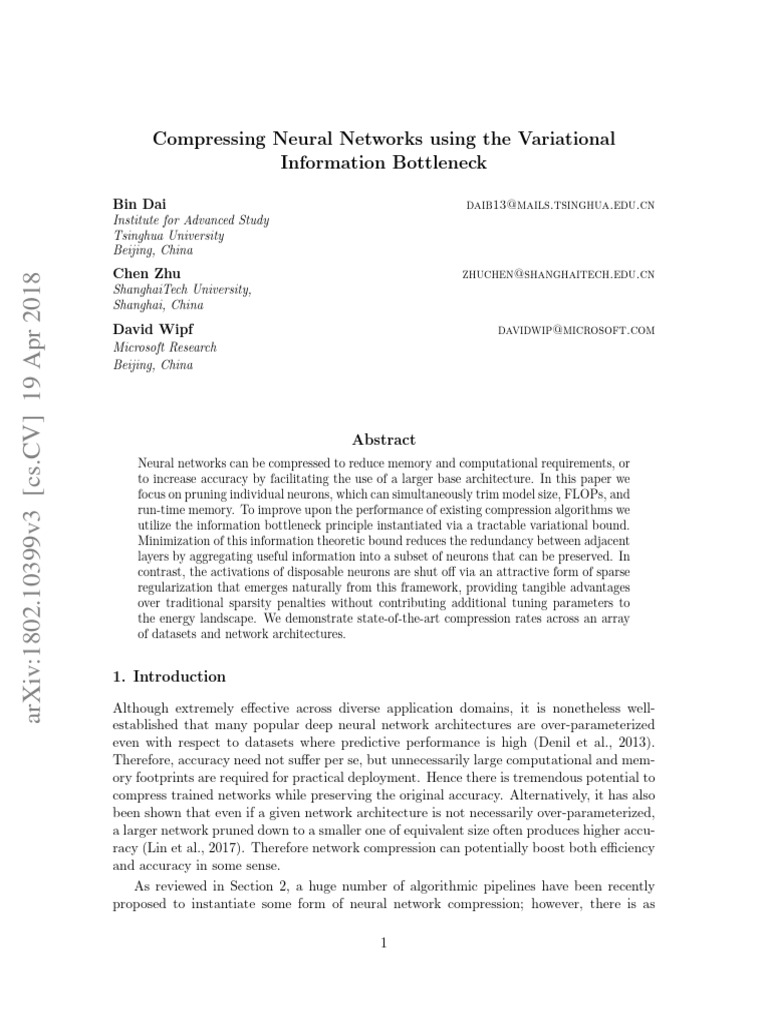 Compressing Neural Networks Using The Variational Information Bottleneck Pdf Artificial