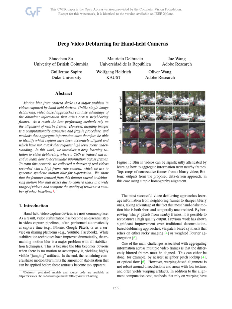 Deep Video Deblurring | PDF | Video | Image Stabilization