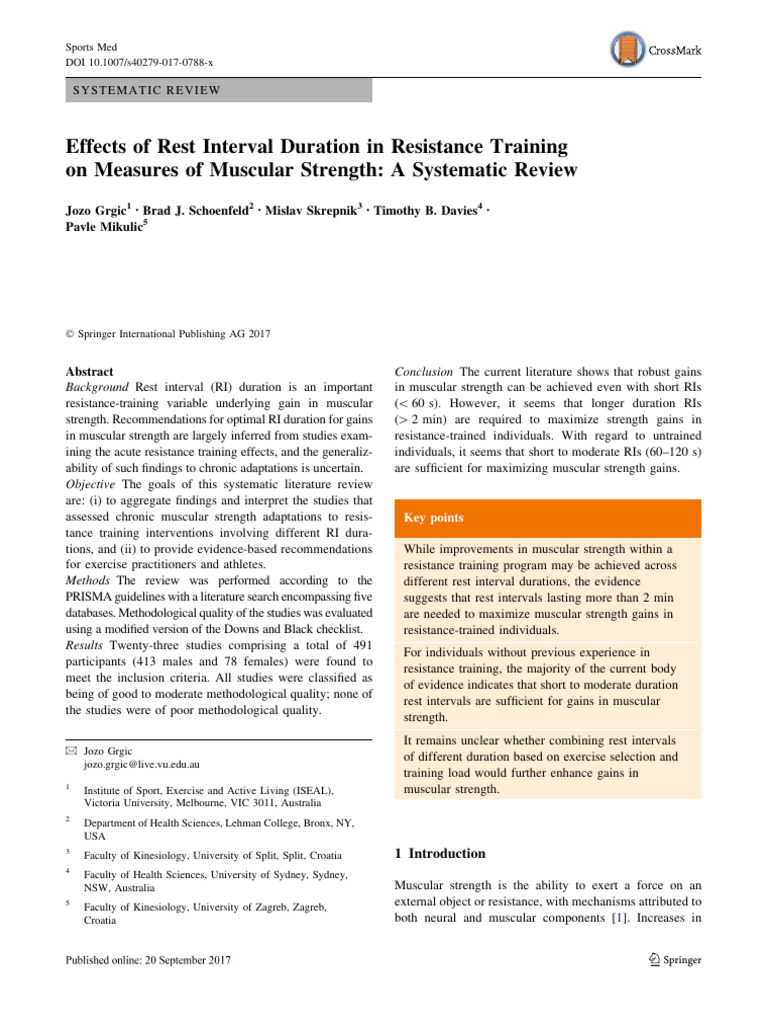Effects of Rest Interval Duration in Resistance Training On Measures of Muscular Strength: A ...