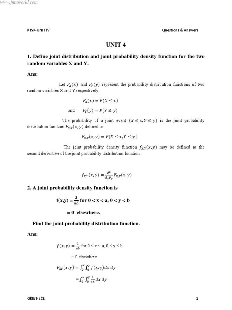Unit 4: PTSP Unit Iv Questions & Answers | PDF | Probability Density Function | Probability ...
